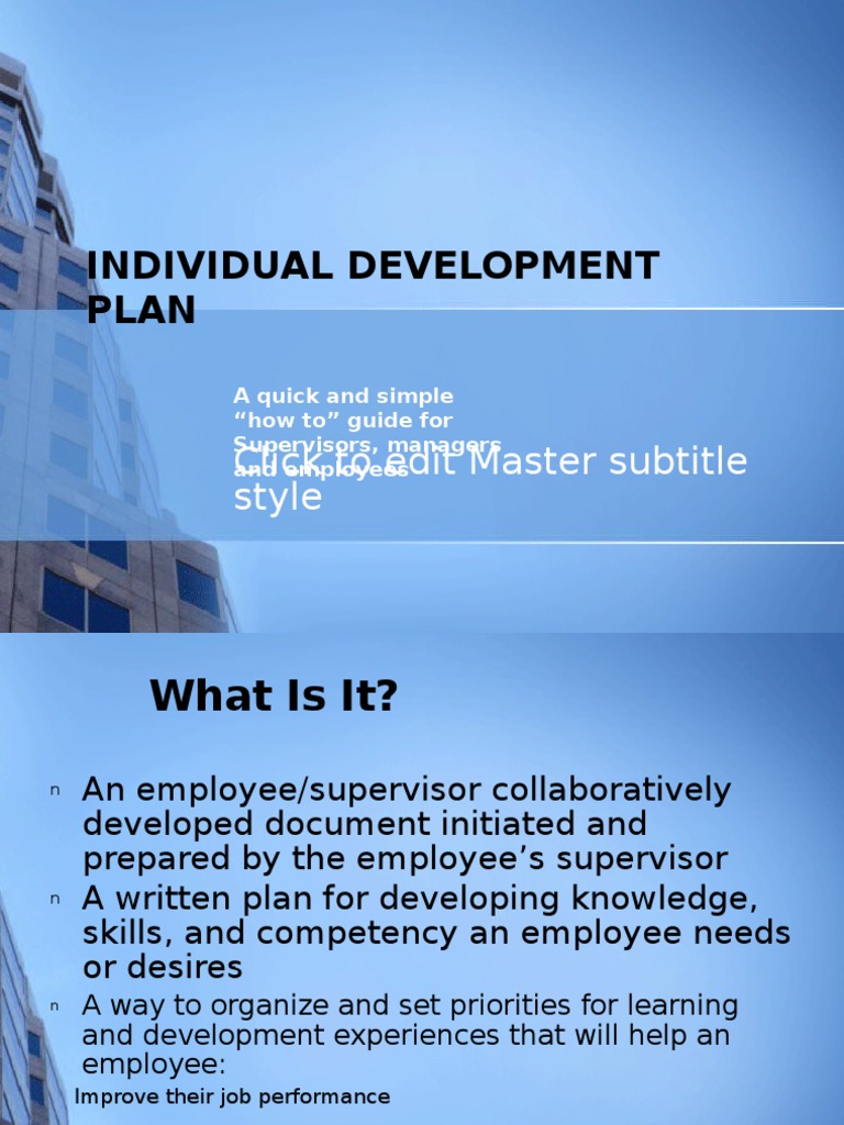 Individual Development Plan | PDF | Performance Appraisal | Competence ...