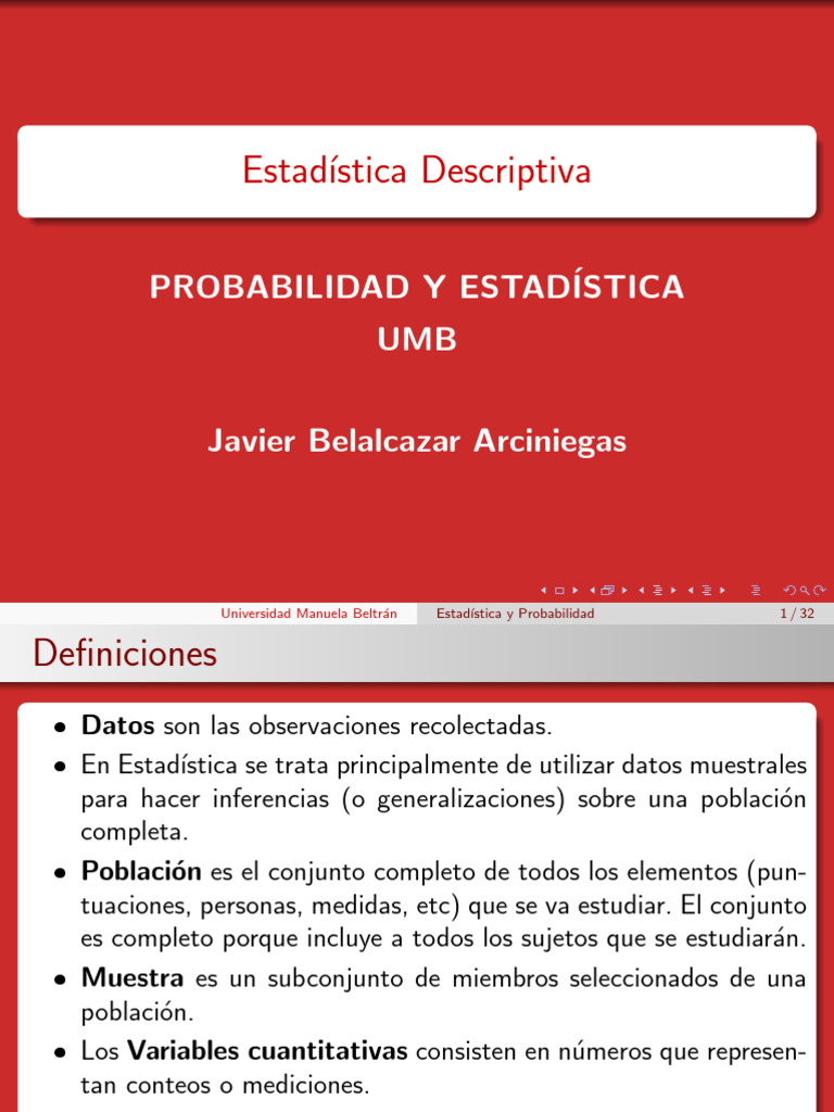 Probabilidad Presentación 1-2 | PDF | Media | Mediana