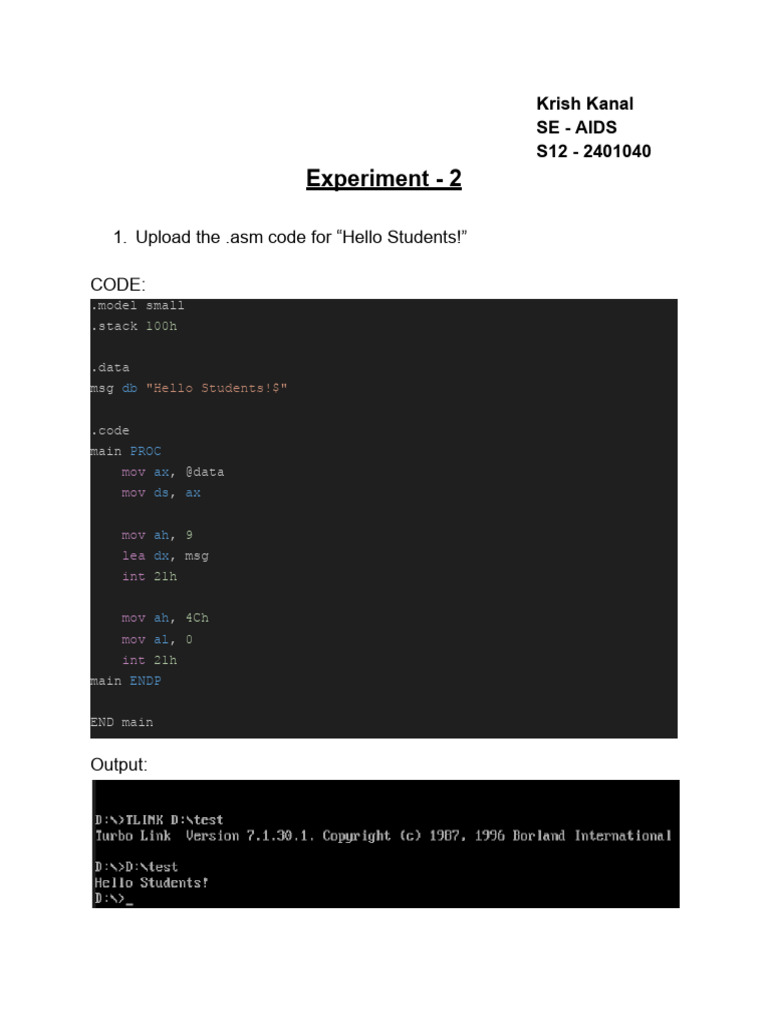 Exp2 COA KrishKanal S12 40 | PDF
