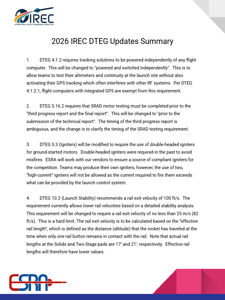 2026 IREC DTEG Updates Overview | PDF | Rocket | Multistage Rocket