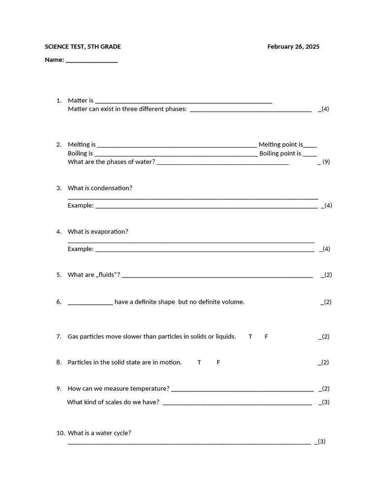 Science Test 5 | PDF