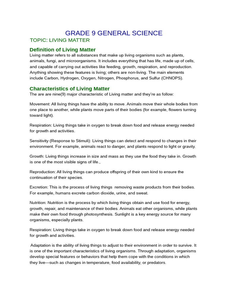 Understanding Living Matter in Science | PDF | Genotype | Human Body