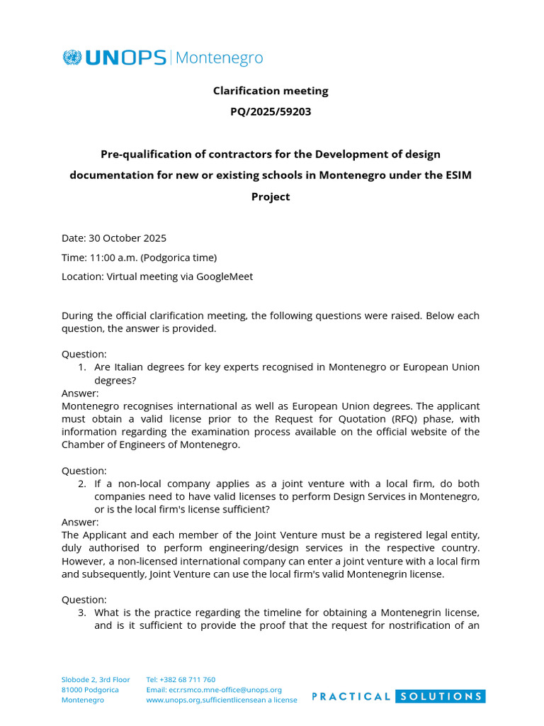 Clarification Meeting Minutes_PQ | PDF | Montenegro
