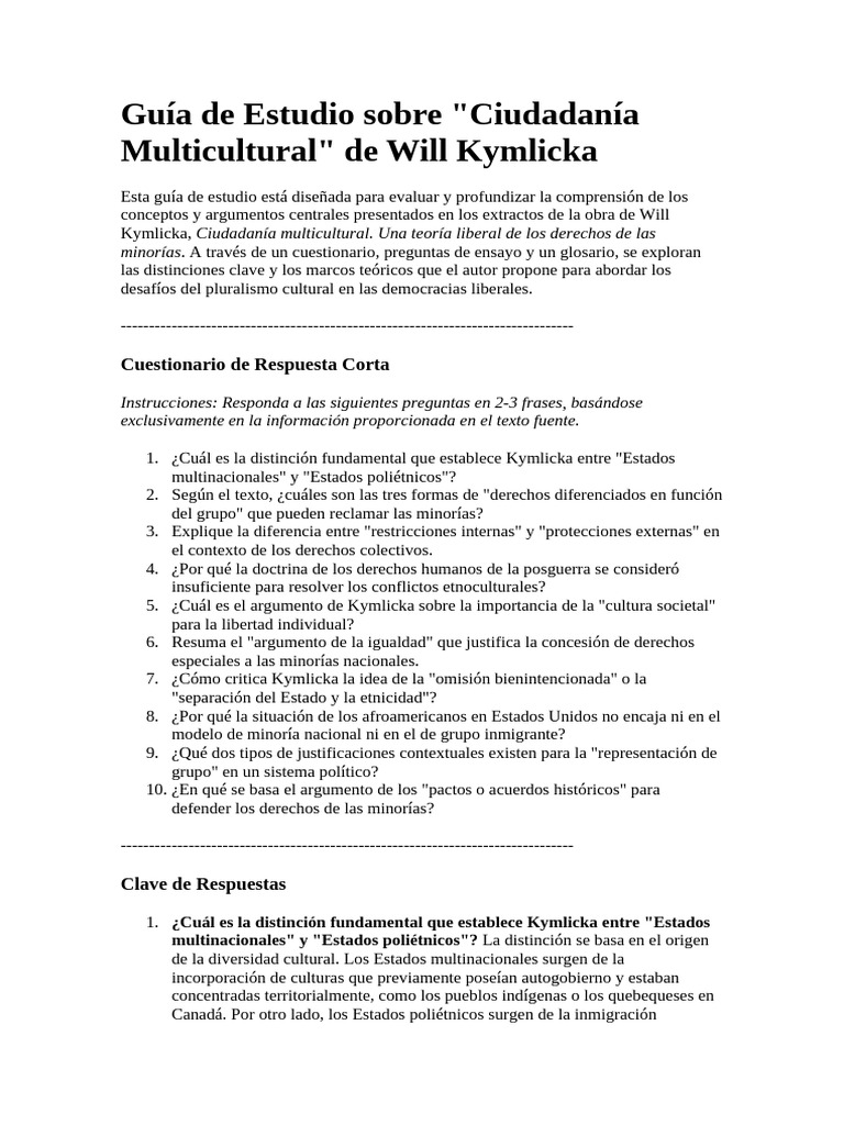 Ciudadanía Multiculturalmde Will Kymlicka | PDF | Grupo minoritario ...