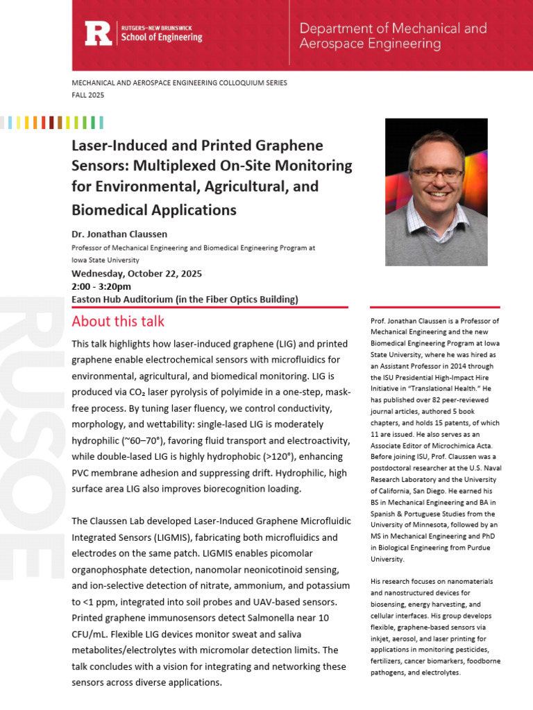 Rusoe Seminars Mae Jonathan Claussen | PDF | Graphene | Microfluidics