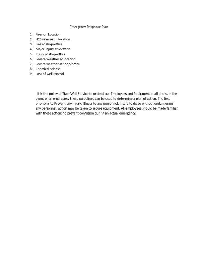 Emergency Response Plan | PDF