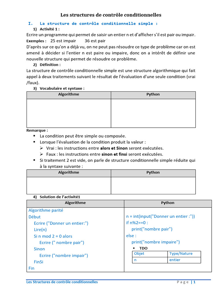 Les Structures de Contrôle Conditionnelles | PDF | Structure de contrôle | Logique mathématique