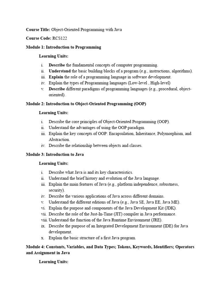 Oop 1 Course Content | PDF | Object Oriented Programming | Method ...