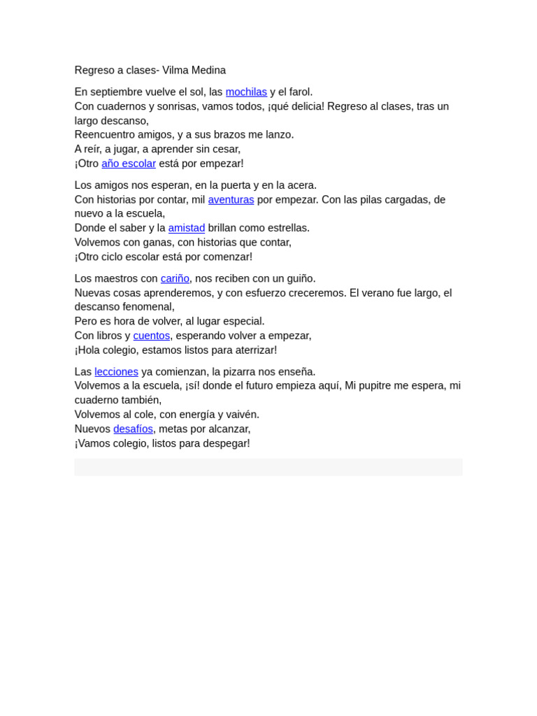 Poesia Regreso a Clases | PDF