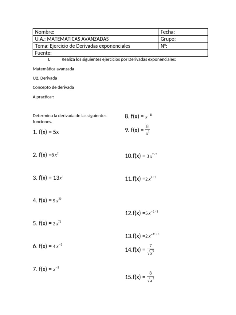 Derivadas Exponenciales 6° | PDF
