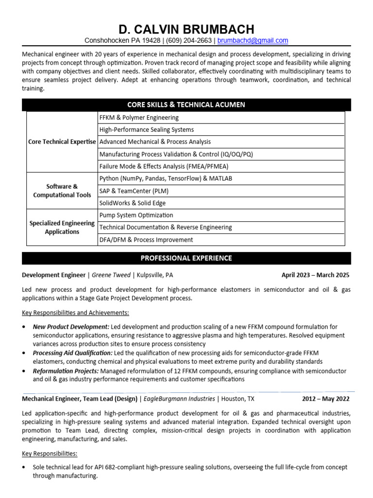 Brumbach Resume | PDF | Applied And Interdisciplinary Physics