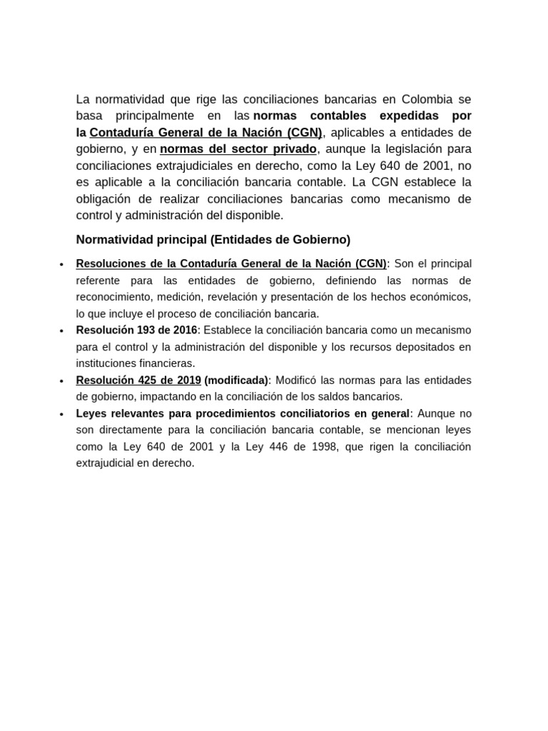 La Normatividad Que Rige Las Conciliaciones Bancarias en Colombia Se ...