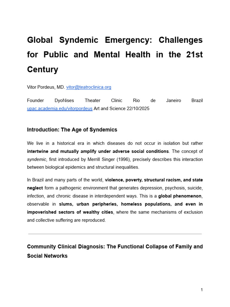 Global Syndemic Emergency Challenges For | PDF | Psychiatry | Infection