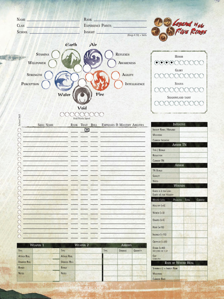 L5R - Character Sheet Form | PDF | Role Playing Games | Gaming