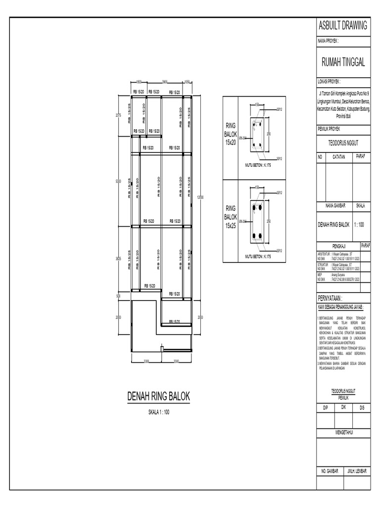 Denah Ring Balok Proyek Rumah Tinggal | PDF
