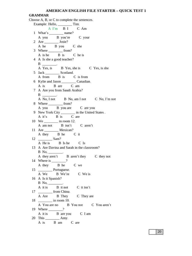 American English File Starter Test | PDF | Phonetics | Human Communication