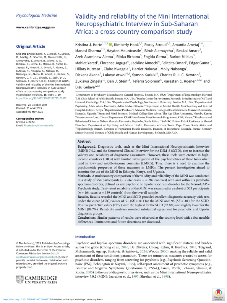 Validity and Reliability of The Mini International Neuropsychiatric ...
