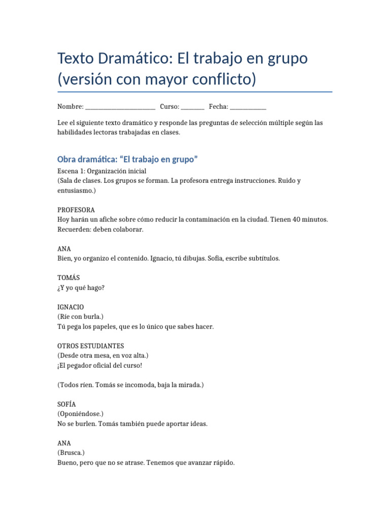 Obra Dramatica Trabajo Grupo ConflictoMayor | PDF