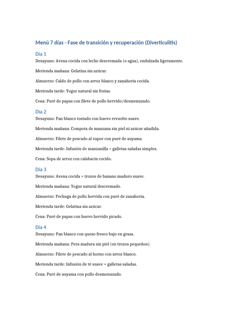 Menú Semanal para Diverticulitis | PDF
