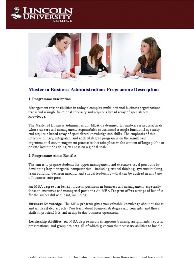 Master in Business Administration | PDF | Master Of Business ...
