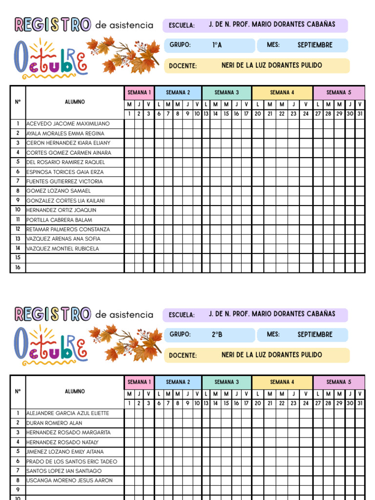 Hoja de Registro de Asistencia para Docentes Ilustrado Kawaii Negro y ...