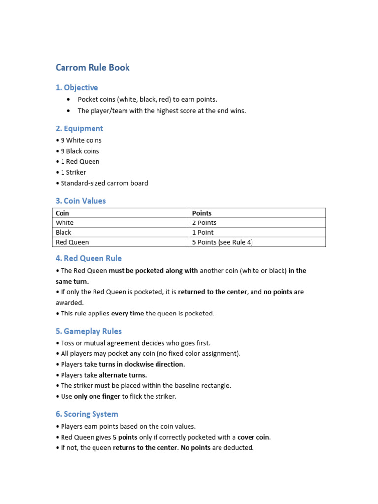 Carrom Rule Book Finalized | PDF | Chess Theory | Chess