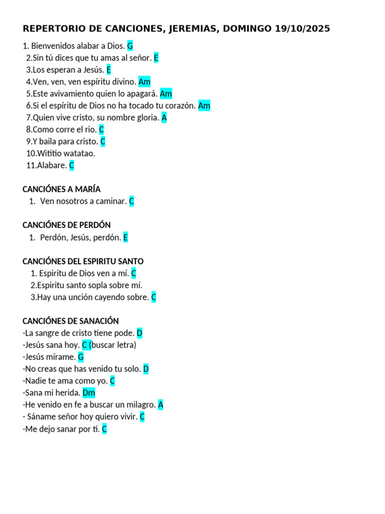 Repertorio de Canciones | PDF