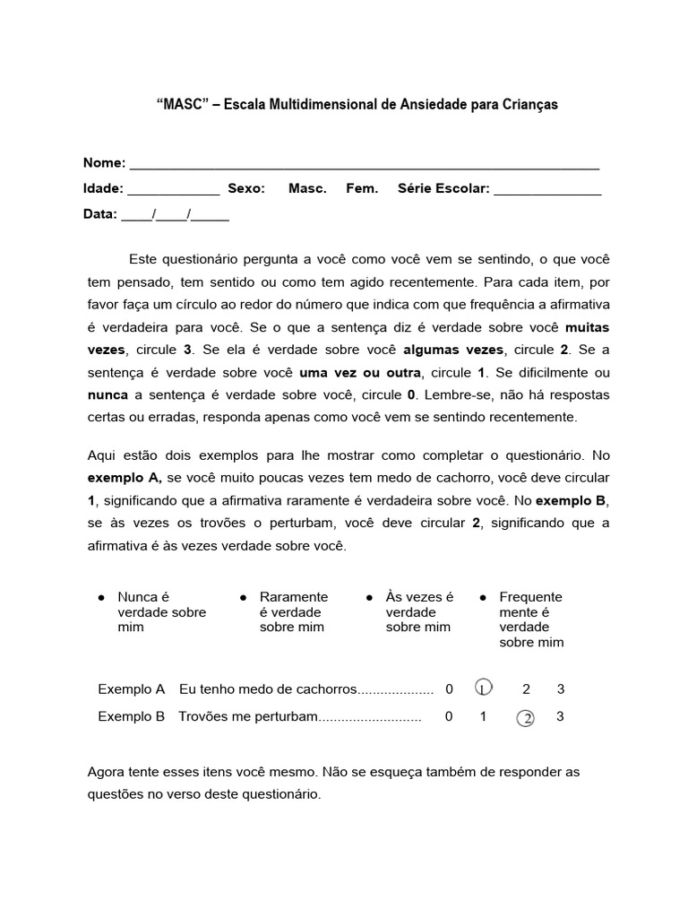 "MASC" - Escala Multidimensional de Ansiedade para Crianças | PDF