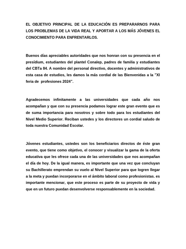 XI Feria de Profesiones 2024 CBTa 84 | PDF
