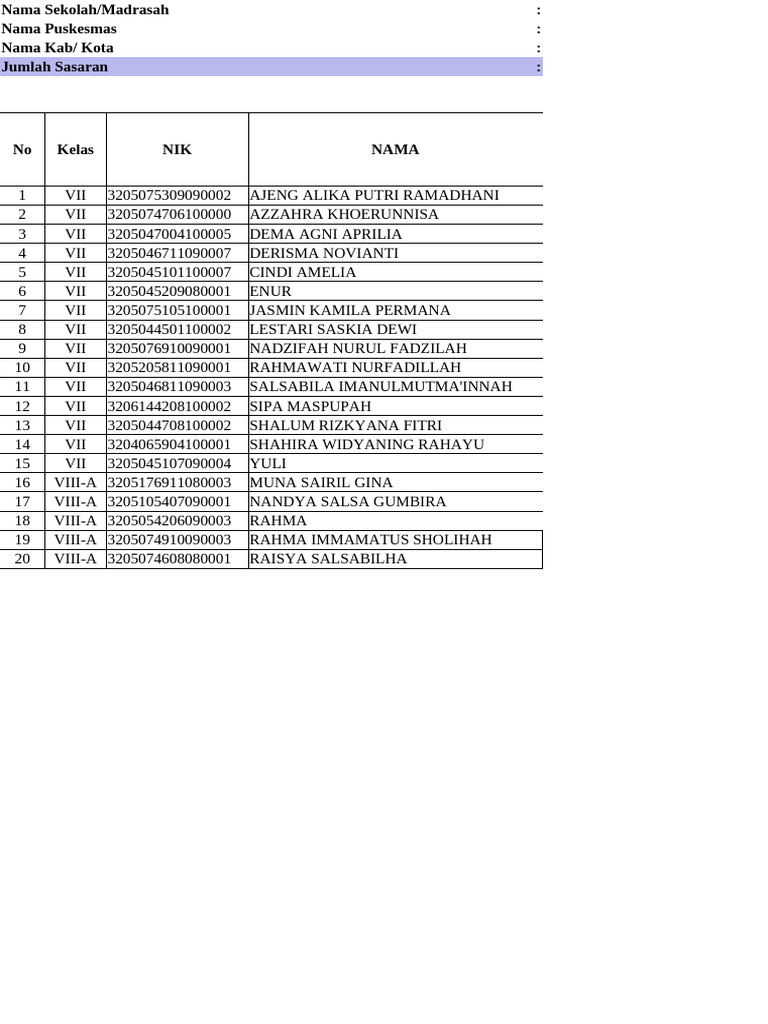 Form TTD Siswi | PDF