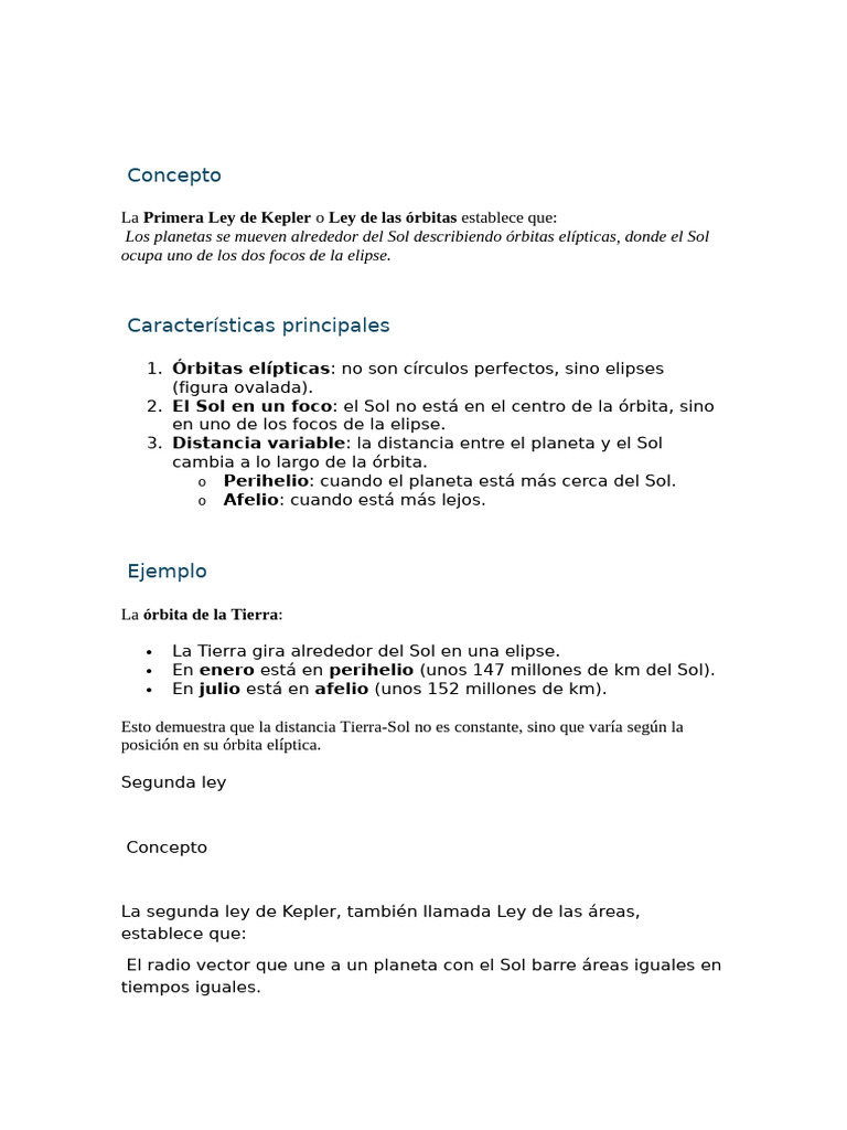 Concepto: Primera Ley de Kepler Ley de Las Órbitas | PDF
