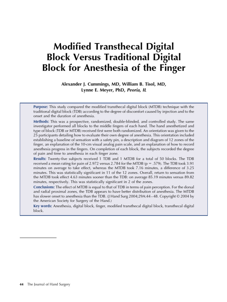 cumming 2004 digital nerve block hand surgery | PDF | Anatomical Terms ...