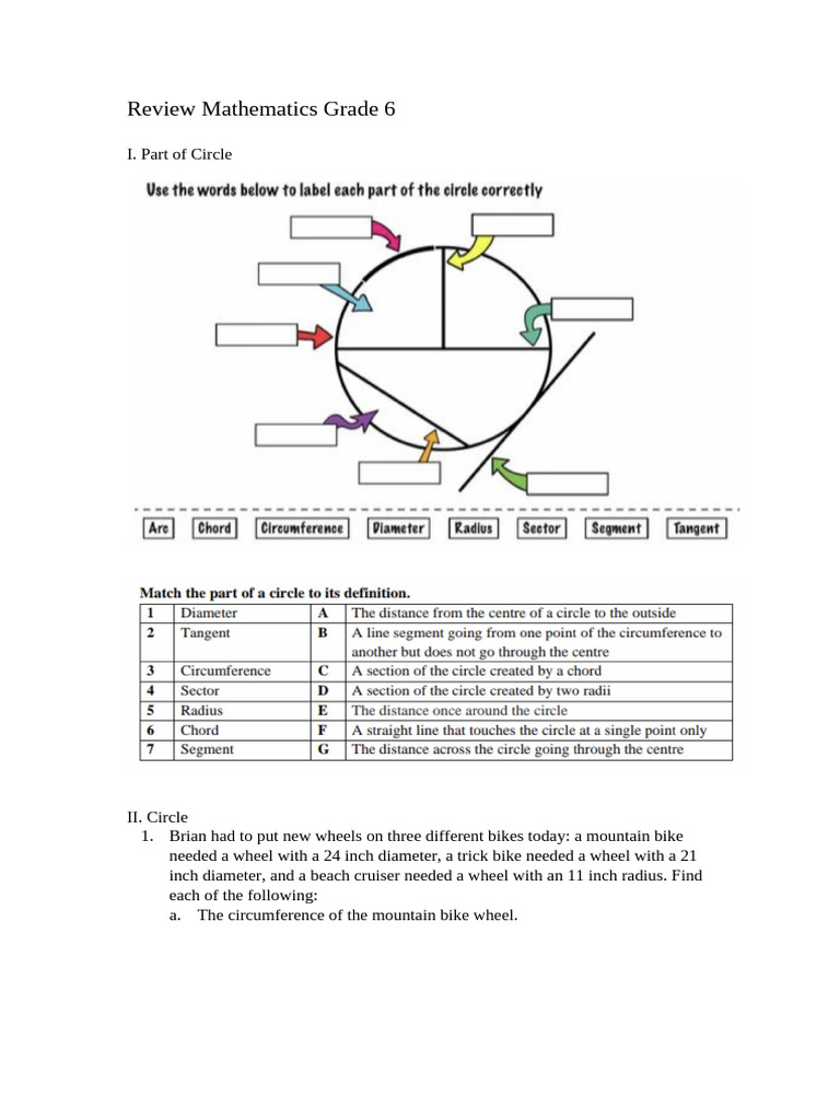 Review Mathematics Grade 6 (For PAS Penabur) | PDF