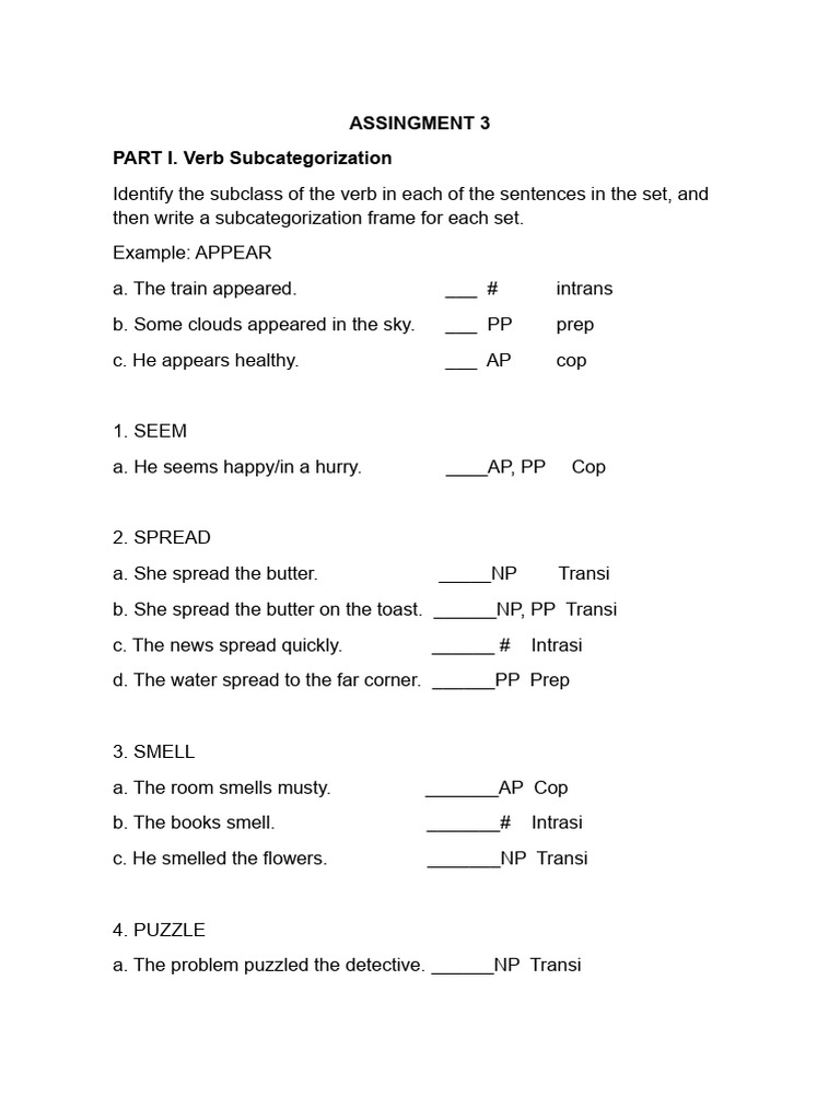 Jermayorie Abrego Assignment Verb Su Categorization | PDF | Semantics | Linguistics
