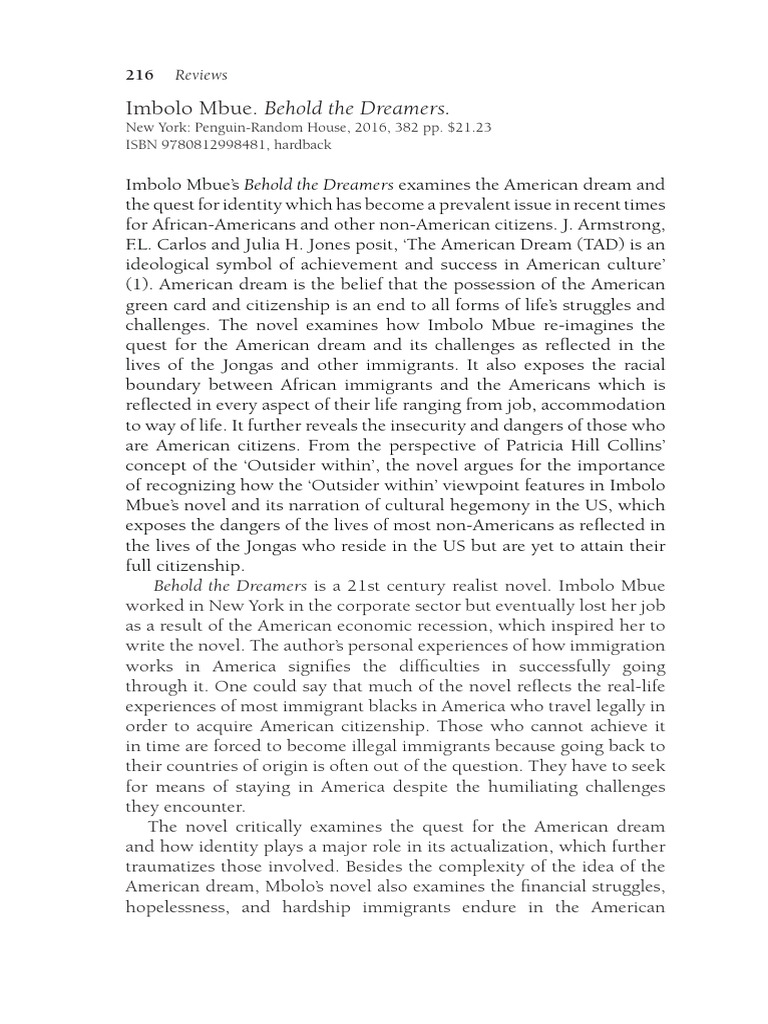 Immigrant Struggles in Behold the Dreamers | PDF | Immigration ...
