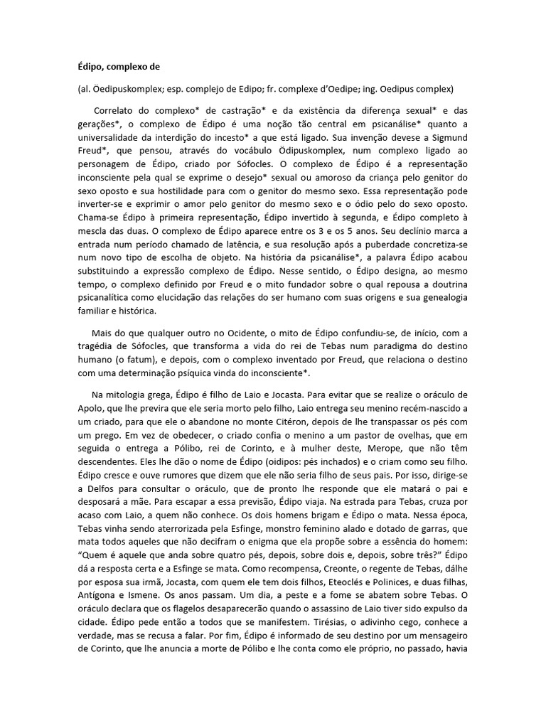 Complexo de Édipo na Psicanálise | PDF | Édipo | Complexo de Édipo