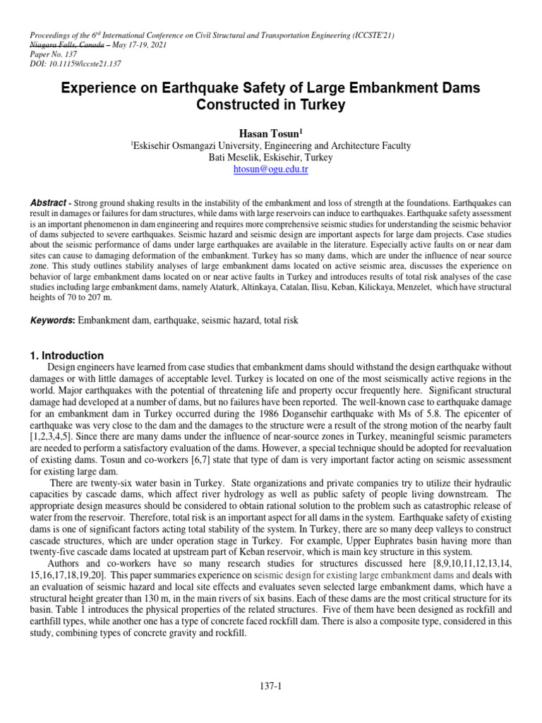 Experience On Earthquake Safety of Large Embankment Dams Constructed in ...
