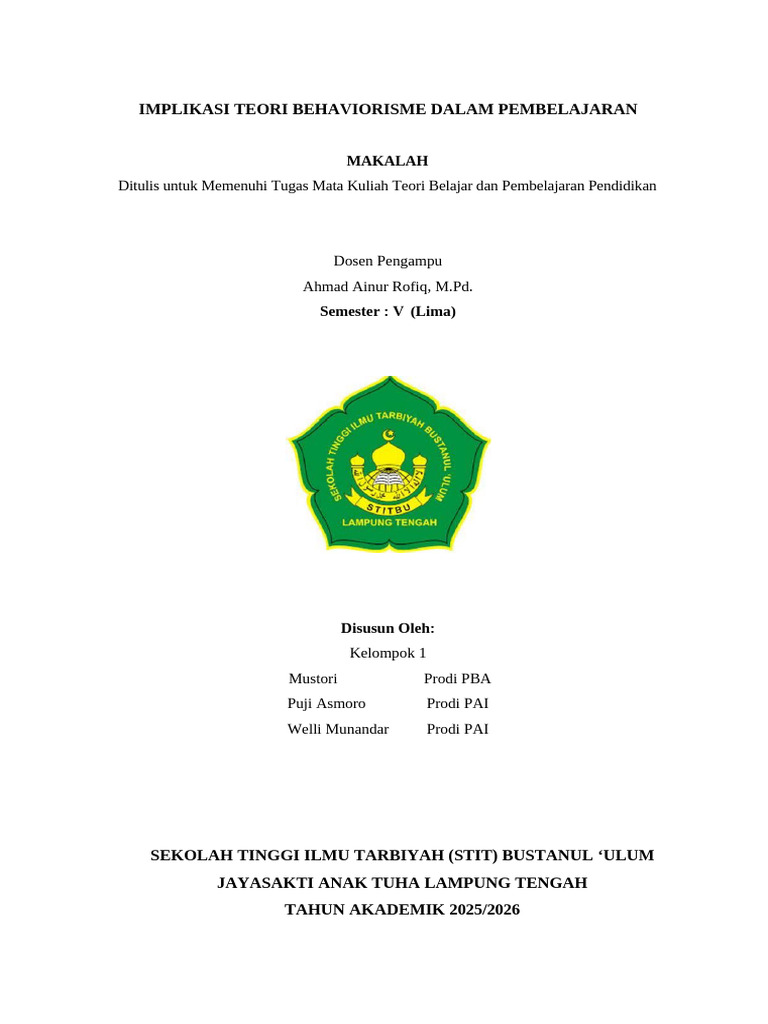 Kelompok 1_Teori Behaviorisme | PDF