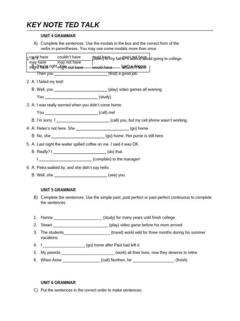 Keynote Ted Talk 4 Units 4-6 Test | PDF | Linguistic Morphology ...