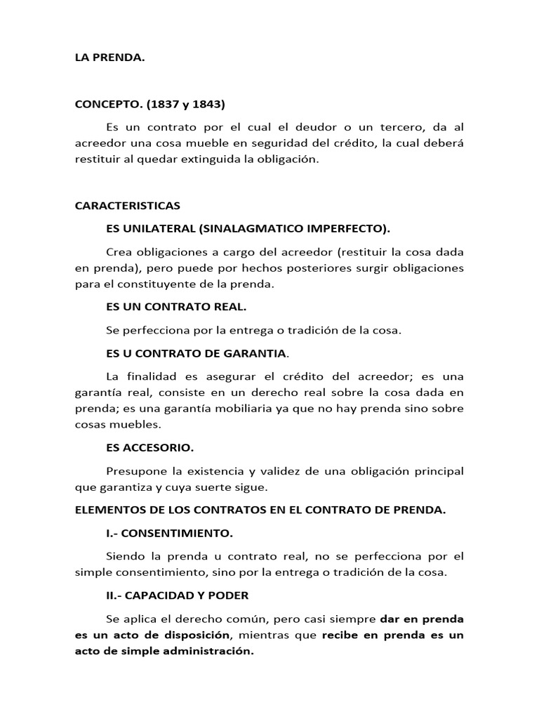 Concepto y Efectos del Contrato de Prenda | PDF | Pagos | Derecho civil ...