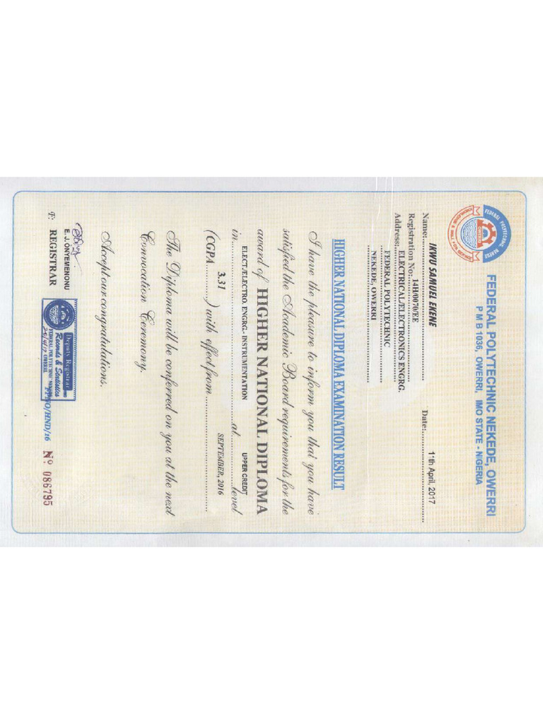 Sammy Ikwu Hnd Result | PDF