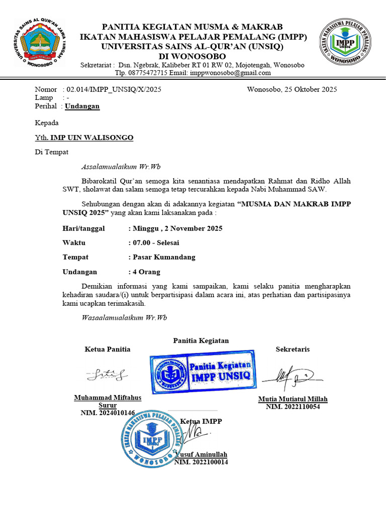 Surat Undangan Musma & Makrab IMPP 2025 | PDF