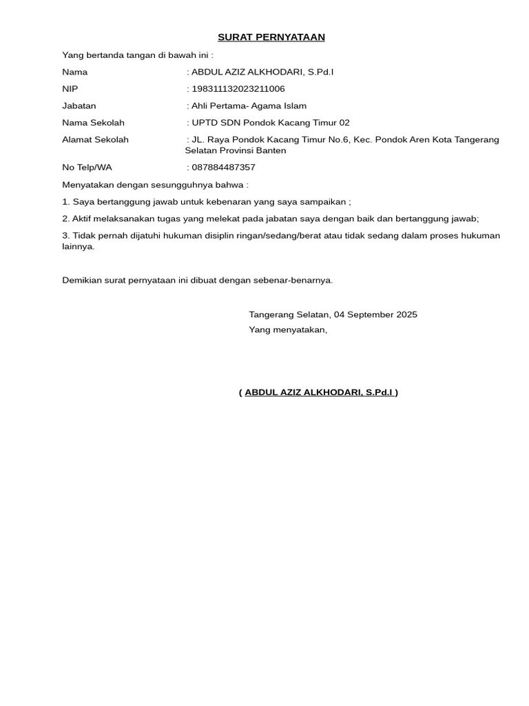 Surat Hukdis Abdul Aziz Alkhodari, s.pd.i | PDF