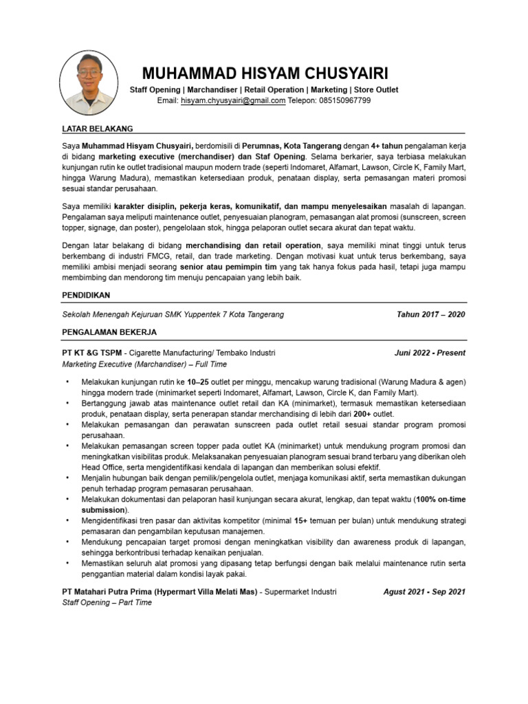 Muhammad Hisyam Chusyairi - CV Ats | PDF