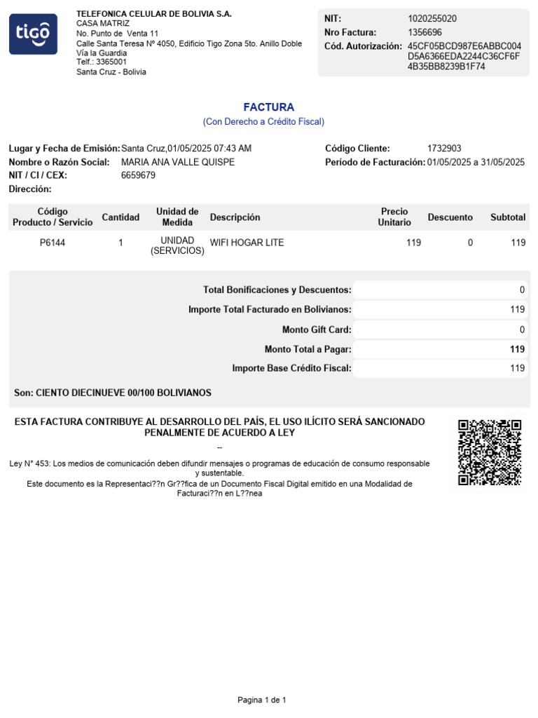 Factura Tigo | PDF