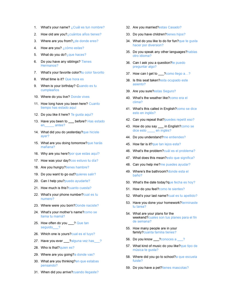Top 100 Questions in English | PDF
