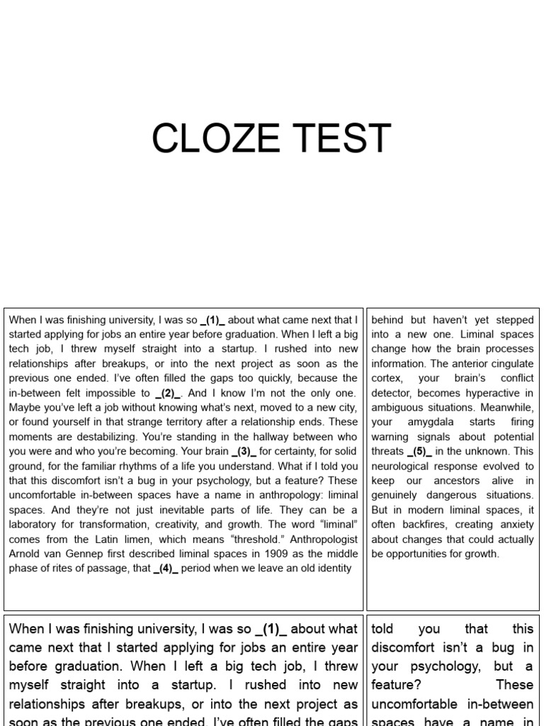 Cloze Tests 2 No Annotation 7th Nov | PDF | Speed Reading | Neuroscience