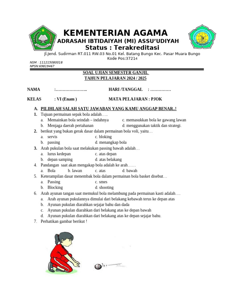 soal pjok kls 6 | PDF