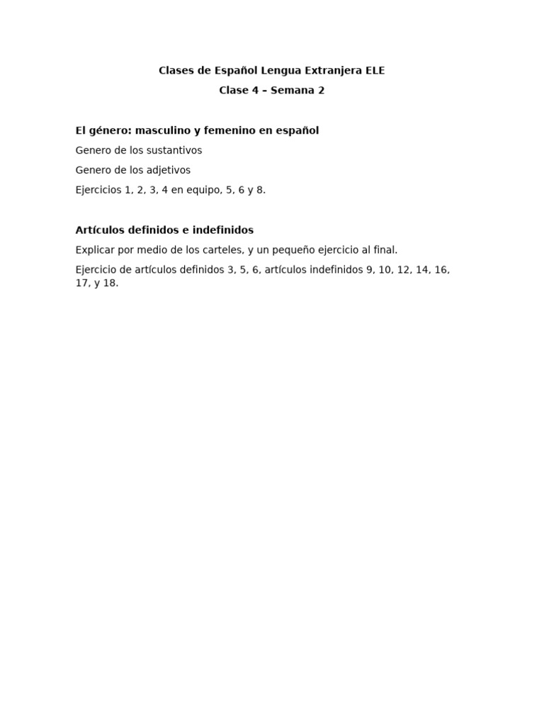 Clases de Español Lengua Extranjera ELE Clase 4 | PDF
