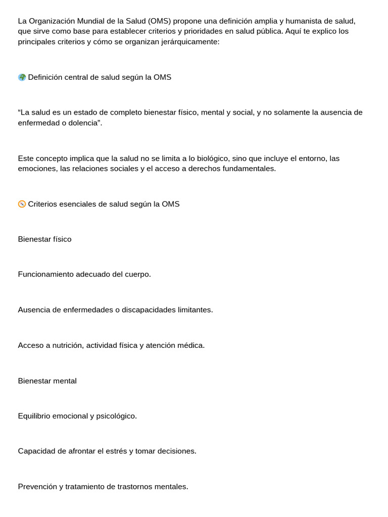 La Organización Mundial de La Salud (OMS) Propone Una Definición Amplia ...
